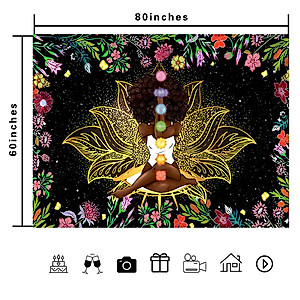 Ine Ive African Chakra Tapestry African American Woman Zen Meditation Tapestry 80x60 Inch Starry Sky Flower Garden Tapestry Inspirational Afro Yoga Wall Art Tapestry for Bedroom Dorm Decor GTDWIE0157