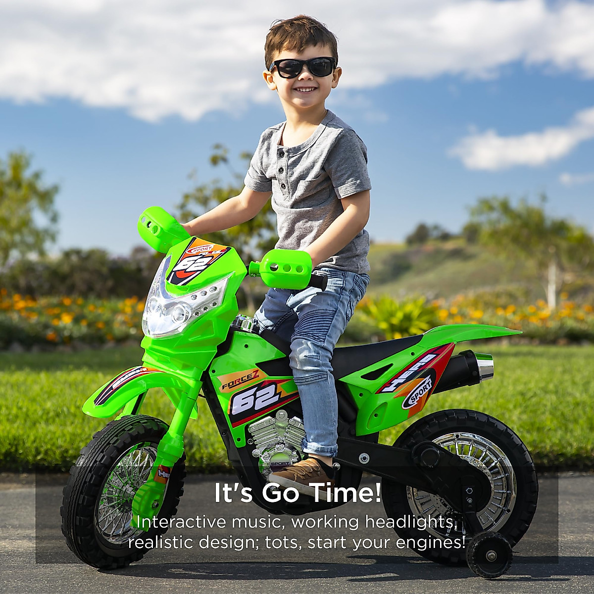 Best Choice Products Kids 6V Ride On Motorcycle w/Treaded Tires, Working Headlights, 2mph Top Speed, Training Wheels, Realistic Sounds, Music, Battery Charger - Green