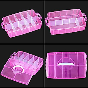 Visen 3-Tier Stackable Storage Container with 30 Compartments, Storage Box with Buckle, Non-Toxic Plastic Container Box for Dolls,Arts and Crafts, Fuse Beads, Washi Tapes, Jewelry, Toys
