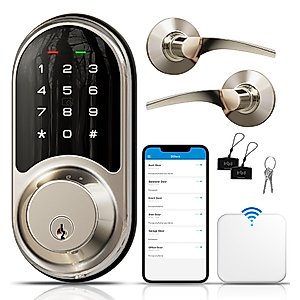 Veise Wifi Smart Lock with 2 Handles, Keyless Entry Door Lock Deadbolt with Handle Set, Smart Locks for Front Door with App Control, Electronic Digital Lock, Auto Lock, Easy Installation, Satin Nickel
