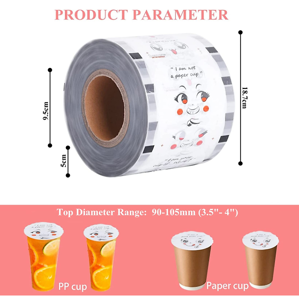 JIAWANSHUN Cup Sealer Film 95 mm (3.74'') Tea Cup Sealing Film for PP Cups/Paper Cup