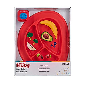 Nuby Silicone Sure Grip Miracle Mat, Fits Most High Chairs, 6 M+, Red