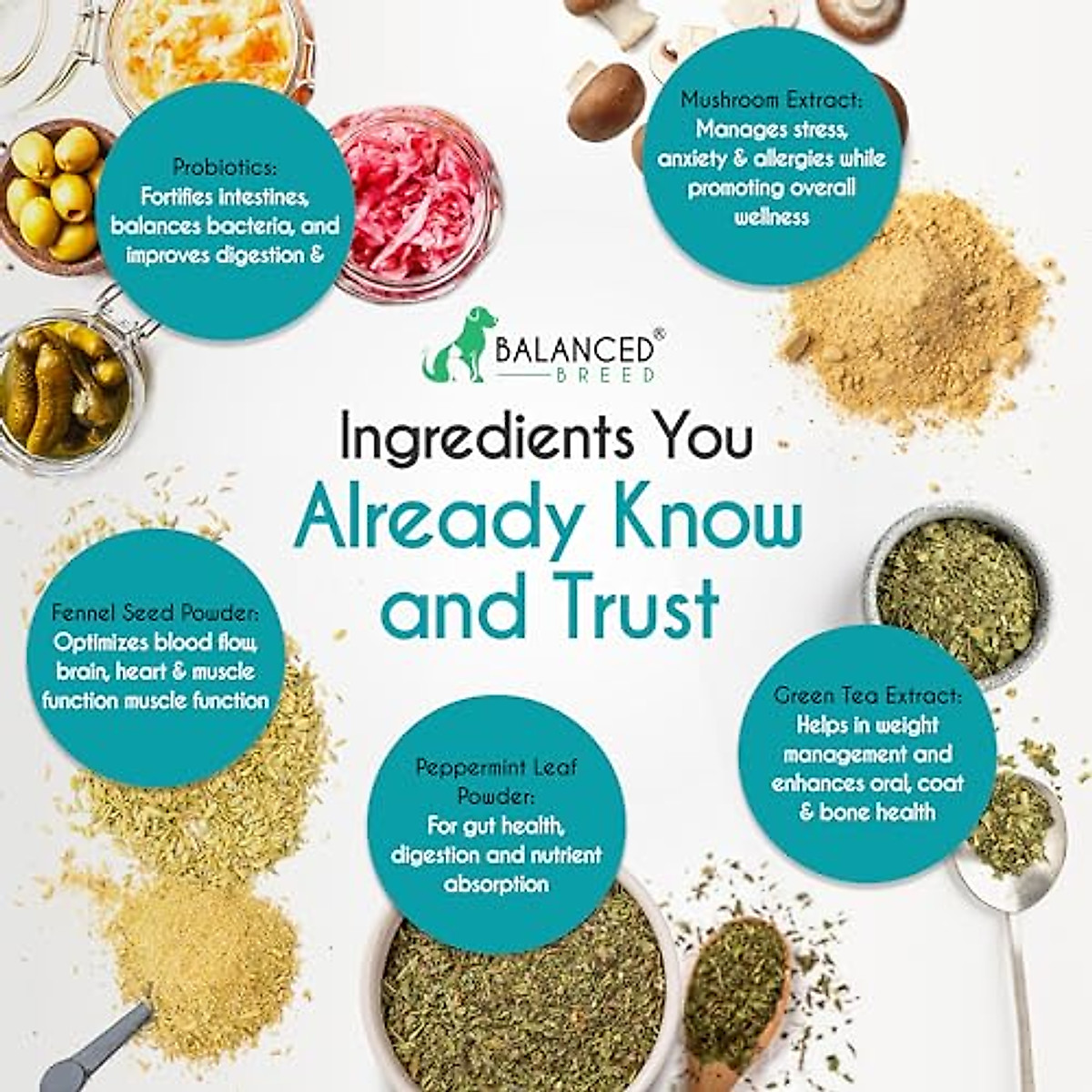 Balanced Breed Dog Probiotics Digestive Gut Health Chew Made in USA Non-GMO Vet-Phamacist Approved Fortiflora Probiotics Dogs Anti Yeast Supplements Constipation Relief Dog Yeast Itchy Skin Itchy Ears