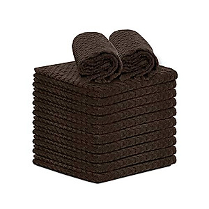 TALVANIA Dishcloths for Kitchen Cotton Terry Dish Cloths 12 Pack Soft and Absorbent Cleaning Dish Rag 12” X 12” Small Dish Towels (Brown)