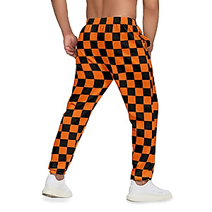 QINGXUN Sweatpants for Men Black Checkered Pants Men Lightweight Joggers Pants Drawstring Checkered Sports Pants with Pockets