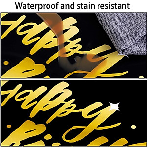 Aneco 2 Pack Happy Birthday Table Cloth Cover Black Gold Party Durable Tablecloth 54 x 108 Inches for Parties Birthdays Weddings