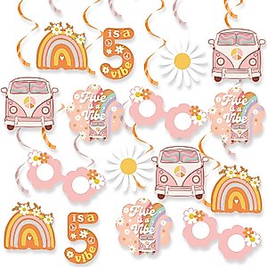K KUMEED Groovy 5th Birthday Party Decorations,Five is A Vibe Hanging Swirl Decorations Hippie Rainbow Daisy Flower for Girls Groovy 5 Years Old Birthday Party