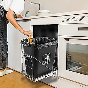 Ormeli Pull Out Trash Can Under Cabinet, Adjustable Garbage SlideOut Shelf for Kitchen, Roll-Out Sliding Rack for Waste Can Under Kitchen Sink/Panty, Trash Can Not Included