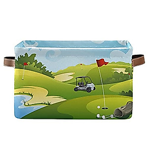 TropicalLife Rectangular Storage Bin Cube Sport Ball Club Golf Theme Foldable Organizer Basket with Handles, Collapsible Storage Box for Kids Toy Shelf Closet Nursery