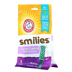 Arm & Hammer for Pets Smilies Dental Chews for Dogs | Dental Chews Fight Bad Dog Breath, Plaque & Tartar Without Brushing | Fresh Mint Flavor, 8 Pieces Dog Dental Treats, 4 Pack