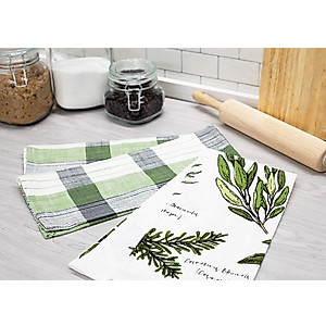 Design Imports Moss Green Plaid Herb 28 x 18 Cotton Decorative Hanging Dishtowel Set 2