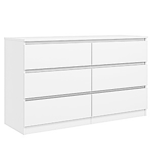 Vibe & Dine White Dresser 6 Drawer, Modern Double Dresser for Bedroom, Wood Chest of Drawers with Wide Storage for Living Room