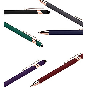 Rose Gold Rubberized Soft Touch | Rose Gold Colors | Ballpoint Pen with Stylus Tip a stylish, premium metal pen, black ink, medium point (Green, 7 Pack)