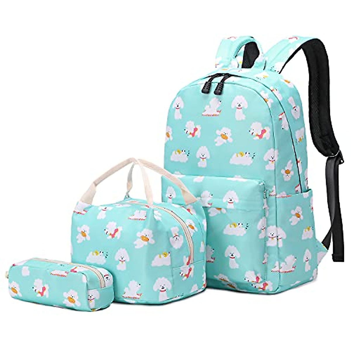 ecodudo Lightweight Kids Puppy Dog Puppy Print Backpack Girls School Backpacks Boys Bookbags with Lunch Bag (Teal Puppy 1)