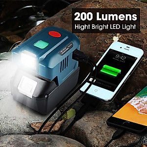 150W Power Supply Inverter for Makita 18V, TEPULAS DC 18V to AC 120V Power Source USB Phone Charger Adapter for Makita with LED Light & AC Outlet(No Battery)