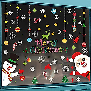 KIMOBER 150 PCS Christmas Window Clings,Santa Claus Snowman Christmas Balls Window Glass Decorations for Party Supplies