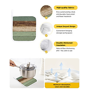 Pot Holders Set of 3 PCS Heat-Resistant Hot Pads Mats with Hanging Loop, Imitation Wood Grain Vintage Sage Green Washable Potholder for Cooking Baking Kitchen, 8.26"x8.26"