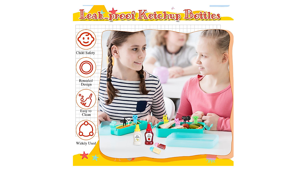 Kids Bento Box Accessories with Food Picks & Mini Bottles | Safe & Cute
