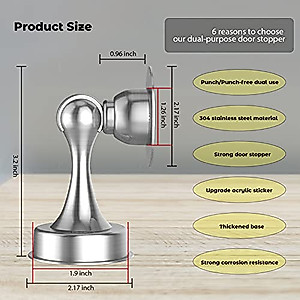 2 Pack(304)Door Stoppers, ASHGOOB Magnetic Door Stop Door Catch, Brushed Nickel Stainless Steel(304)Door Stopper Wall Protector, Double-Sided Adhesive Tape No Drilling, Screws for Stronger Wall Mount