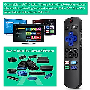 Pack of 2 Replaced Remote Control for Roku TVs, Compatible with TCL/Hisense/Onn/Insignia/Sharp/Westinghouse/Element/JVC Roku Smart TV, Replacement Remote with Netflix/Disney+/Hulu/Prime Video Buttons
