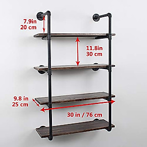 Weven 30" Industrial Pipe Bookshelf Wall Mounted,4 Tier Rustic Floating Shelves,Farmhouse Kitchen Bar Shelving,Home Decor Book Shelves,DIY Bookcase,Hanging Wall Shelves,Black