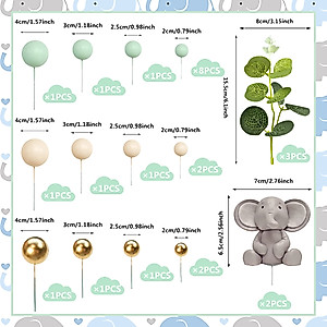 26 PCS Elephant Cake Decoration Pearl Balls Cake Picks Eucalyptus Leaves Decoration Elephant Baby Shower Cake Decoration