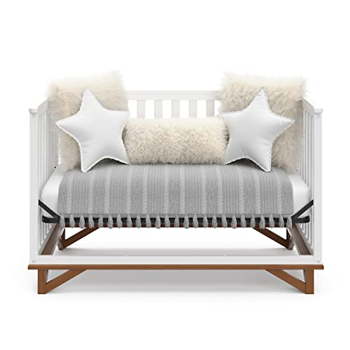 Graco Storkcraft Santa Monica 5-in-1 Convertible Crib (White with Vintage Driftwood) – GREENGUARD Gold Certified, Modern Design, Two-Tone Baby Crib, Converts to Toddler Bed, Daybed and Full-Size Bed