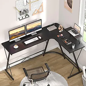 Mr IRONSTONE 63" L Shaped Computer Desk, Corner Desk, Home Office Desk, Gaming Writing Workstation with Large Monitor Stand, Easy to Assemble, Black Willow