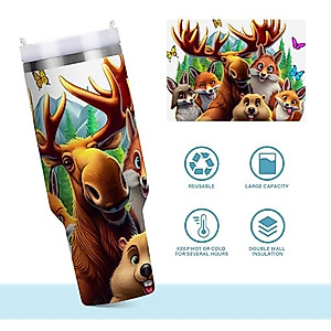RPLIFE Animals Taking Selfie 40oz Tumbler with Handle, Stainless Steel Cups with Lid, Coffee Tumbler