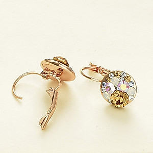 Multicolored Austrian Crystal Drop Earrings for Women 14K Gold Plated Hypoallergenic Leverback Dangle Earrings (Yellow Main Crystal/Rose Gold-tone)