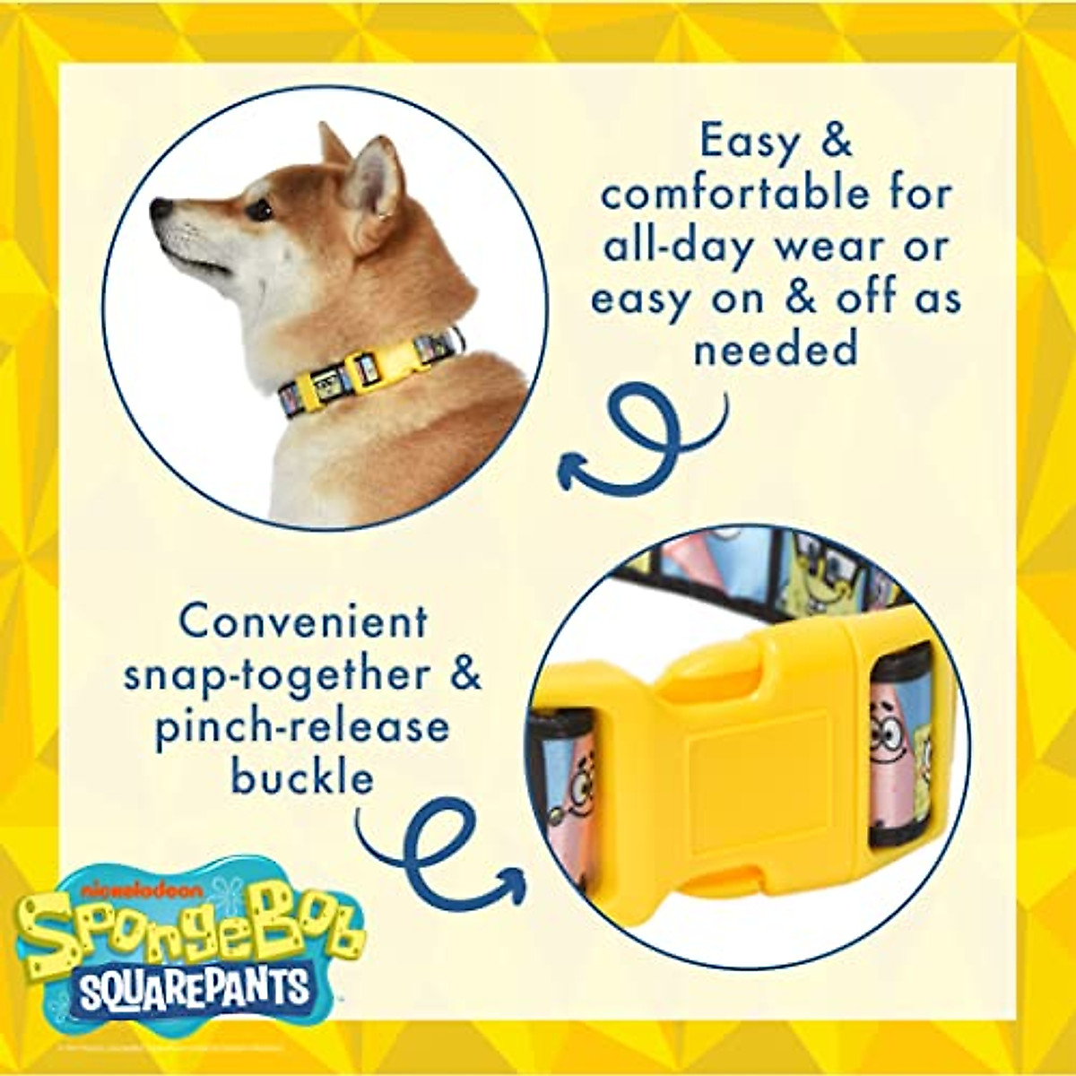 SpongeBob SquarePants for Pets Characters Best Friends Dog Collar, Size Large (L) | Cute Yellow Large Dog Collar for Large Dogs from Nickelodeon Spongebob, Dog Apparel & Accessories