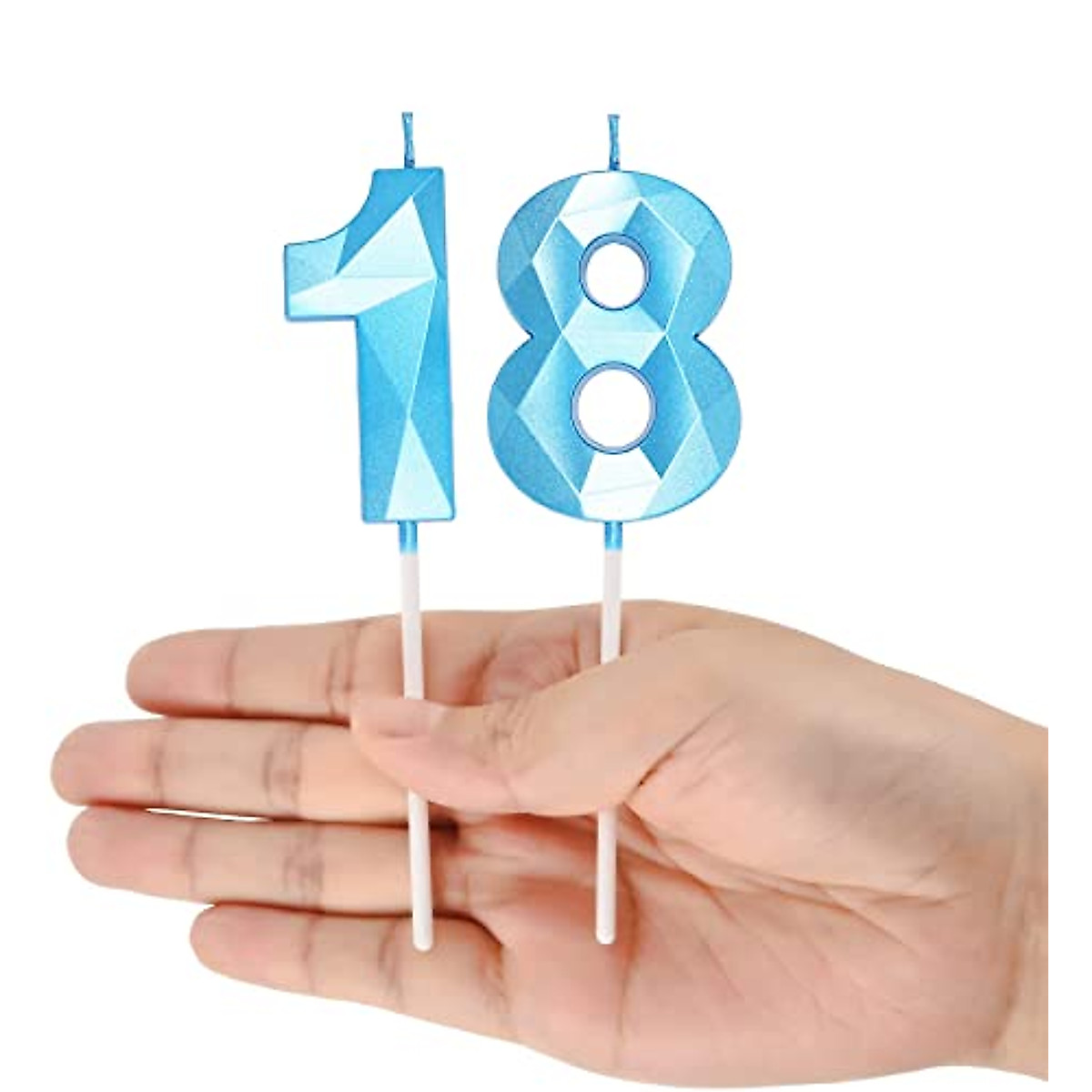 Blue Number 3 Candles and Star Heart Candles 2.76 inch Number Candles for Birthday Cakes 3D Diamond Shaped for Cake Decorations(Blue Candle 3)