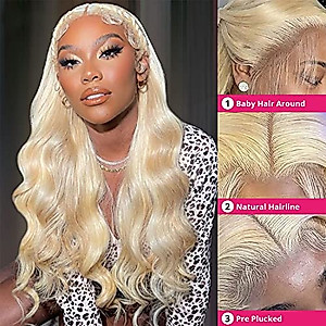 Alielaine Blonde Lace Front Wig Human Hair 13x6 Body Wave Wigs Frontal for Women (18 inch)