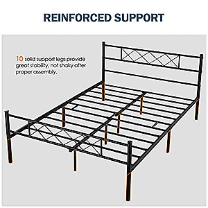 Yaheetech Full Metal Platform Bed Frame Mattress Foundation with Headboard and Footboard No Box Spring Needed Under Bed Storage Steel Slats Black