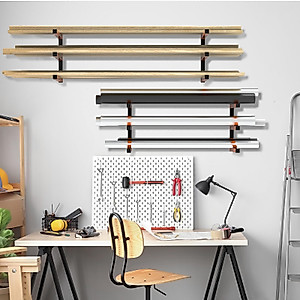 smusei 4 Pack Lumber Storage Rack 3 Level Wall Mount Wood Rack Organizer Overhead Lumber Wood Storage Metal Rack for Garage Shop Indoor Outdoor