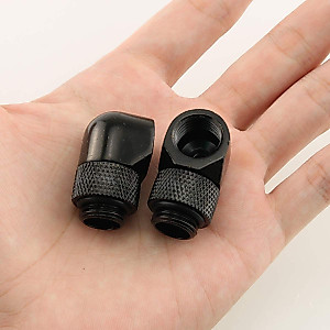 E-outstanding 2PCS G1/4" Male to Female Extender Fitting 2PCS Black 90 Degree Elbow Thread Rotary Connector Adapter for Computer Water Cooling System