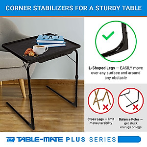 Table-Mate XL Plus Adjustable TV Table - Folding Couch Trays for Eating Snack Food, Stowaway Laptop Stand, Portable Bed Dinner Tray with 4 Set Angles, Black