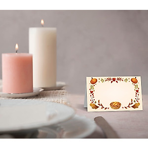 Fall Thanksgiving Table Place Cards, Orange Pumpkin Blank Seating Place Card for Table, 25 Pack Buffet Food Tent Labels, Double Design Name Cards, Thanksgiving Day Party Decorations(02)