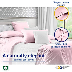 California Design Den King Size Duvet Cover Set, 400 Thread Count 100% Cotton Sateen, Soft Luxury Sateen Weave Comforter Cover and Two Pillow Shams, Button Closure and Corner Ties (Pink, King)