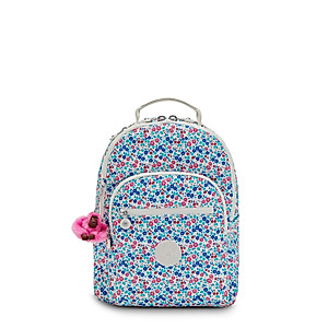 Kipling Women's Seoul Small Backpack, Durable, Padded Shoulder Straps with Tablet Sleeve, School Bag, Micro Flowers, 10.5''L x 13.75''H x 6.75''D