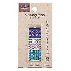 KOKUYO Bobbin Washi Tape Set, 3 Pack, Mini Masking Tape, Knit Pattern, 0.6" Wide, 9.8ft Long, Space-Saving Design, for Journals, Planners, DIY Crafts, Japan Import (T-B1115-10-3S)