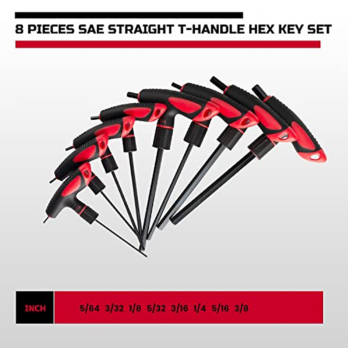 Lichamp SAE T Handle Allen Wrench Set, Long Handle Allen Hex Key Standard, 5/64 to 3/8 Inch.