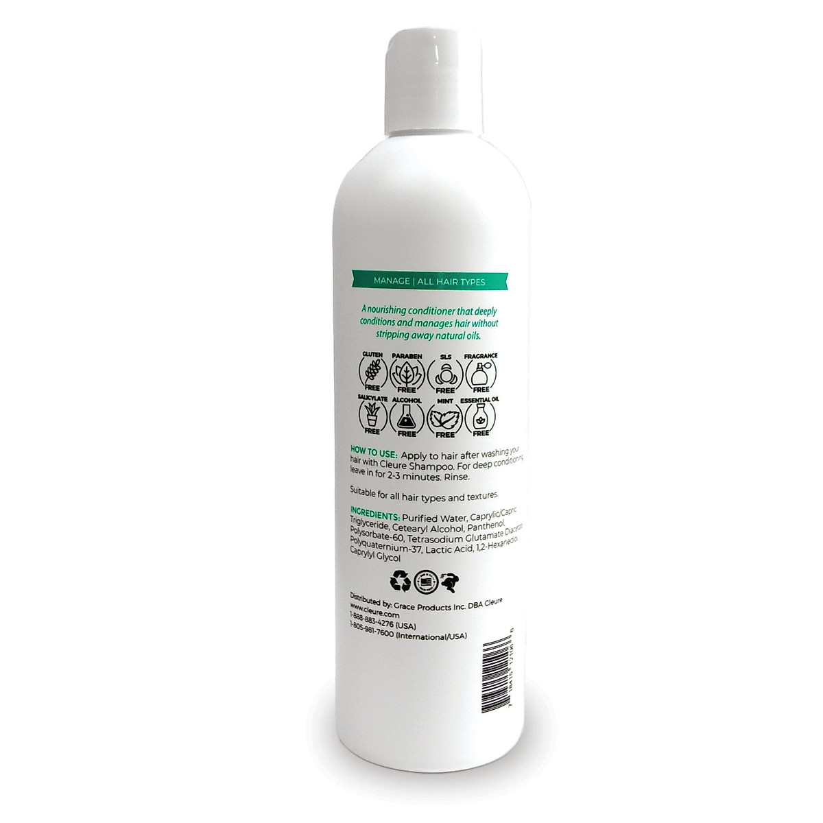 Cleure Hydrating Fragrance Free Conditioner - Hypoallergenic, SLS Free & Paraben Free - Unscented (12 Fl Oz, Pack of 1)