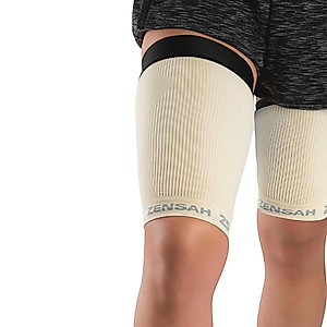 Zensah Thigh Compression Sleeve – Hamstring Support, Quad Wrap for Men and Women - Great for Running, Sports, Groin Pulls (Medium, Beige)