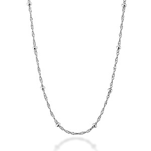 Miabella Italian 925 Sterling Silver Singapore Bead Chain Station Necklace for Women, Made in Italy (30 Inch)