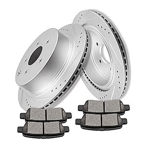 ECCPP 5-Lugs Vented-Silver Brake Rotors Ceramic Brake Pads - For Infiniti FX35 FX37 FX45 JX35 M35h M37 M56 Q50 Q60 Q70 Q70L QX60 QX70, for Nissan Murano Pathfinder Quest