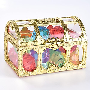 Juephe Diving Gem Pool Toy 12 Diamonds Set with Treasure Pirate Box Summer Swimming Gem Pirate Diving Toys Underwater Toy for Pool Use Treasures Gift Sets (Golden)