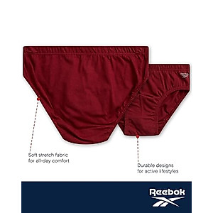 Reebok Low Rise Mens Briefs - 5 Pack Soft Cotton Mens Underwear with Supportive Contour Pouch - Supportive Fit for Everyday Wear, Medium, Burgundy/Charcoal/Blue/Light Grey/Black