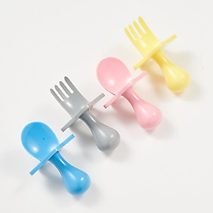 Elli&Nooli Baby Self Feeding Utensils Toddler Eating Utensils Baby Forks for Self Feeding, BPA Phthalates-Free, Dishwasher and Sterilizer Safe, Blue