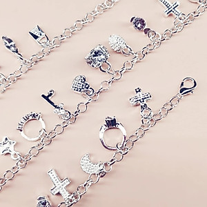 Dicomeng Sterling Silver Bracelet, 13 Small Pendants Charm Bracelet for Women, Adjustable 18+4cm, 925 Silver Plated, Great Gift for Ladies